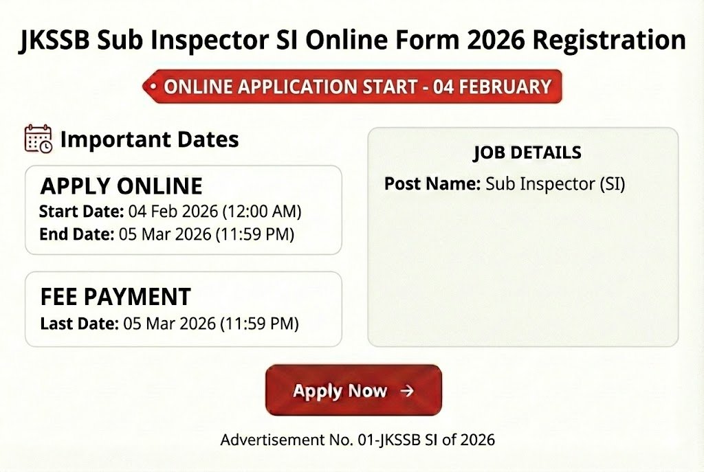 JKSSB Sub Inspector SI Online Form 2026 Registration Open for 104 ...