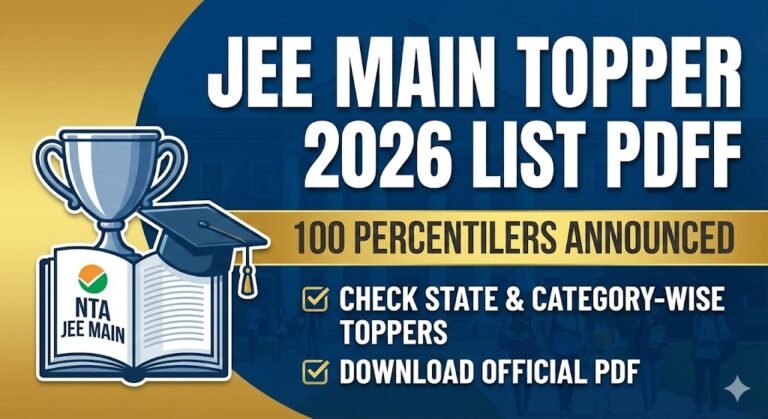 JEE Mains Topper List 2026 PDF OUT, Check State & Category-Wise Toppers ...