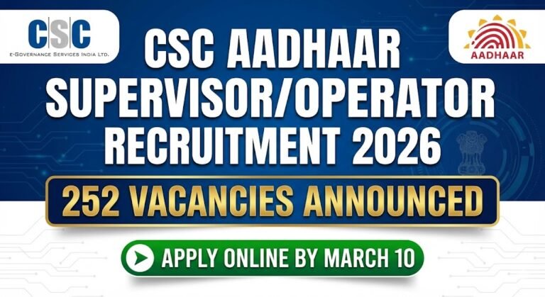 CSC Aadhaar Supervisor/Operator Recruitment 2026, 252 Vacancies ...
